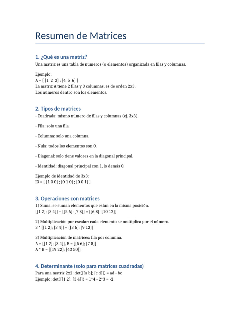 Resumen Matrices | PDF