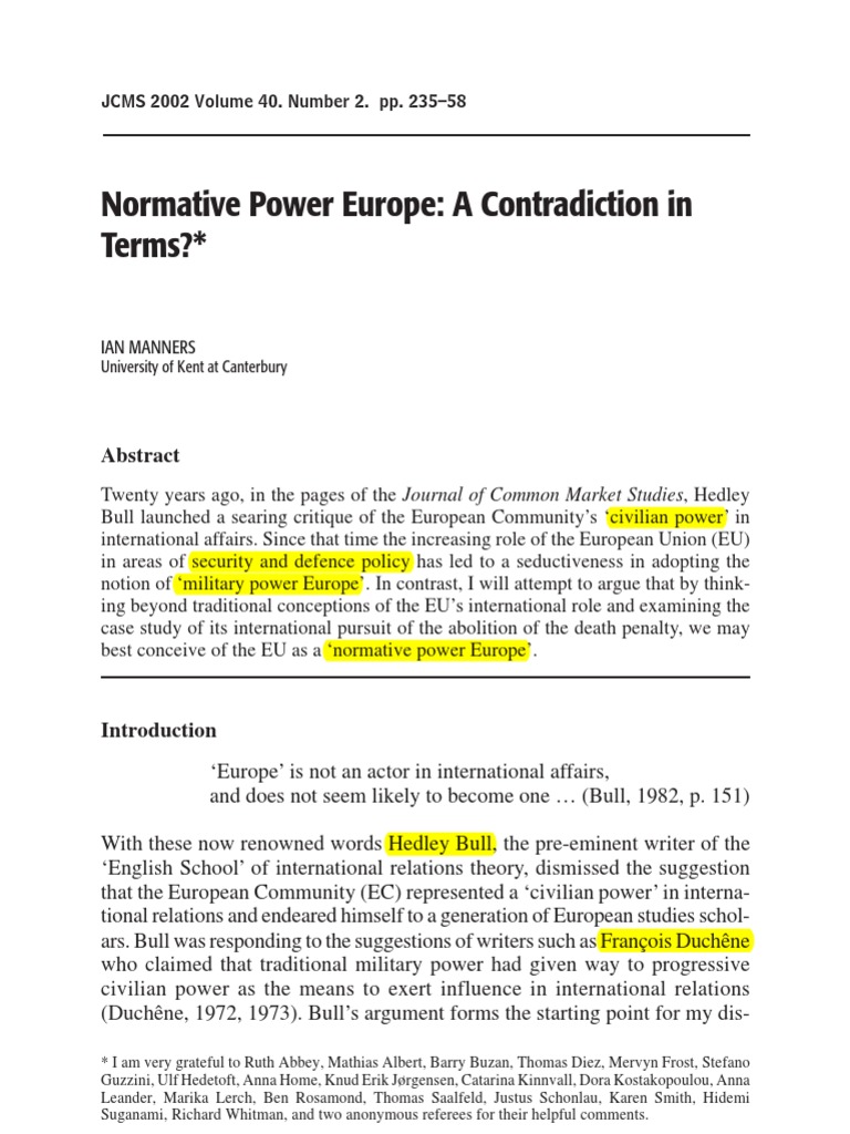 Ian Manners Normative Power Europe JCMS 40-2-2002 | PDF