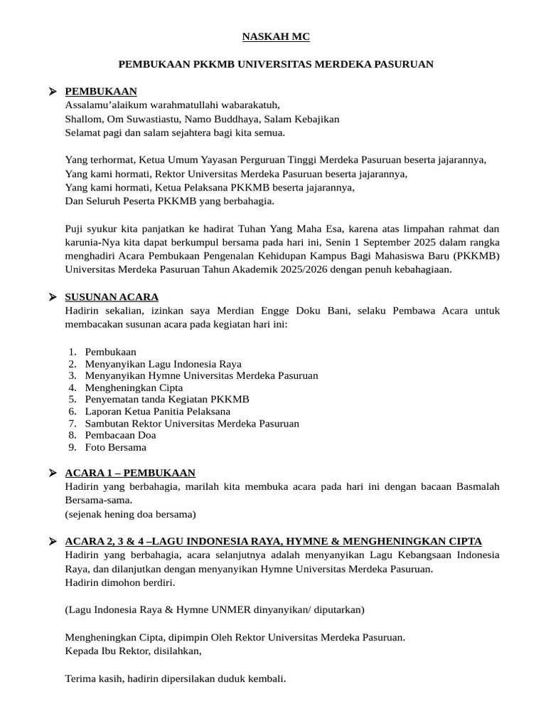 Naskah MC PKKMB | PDF