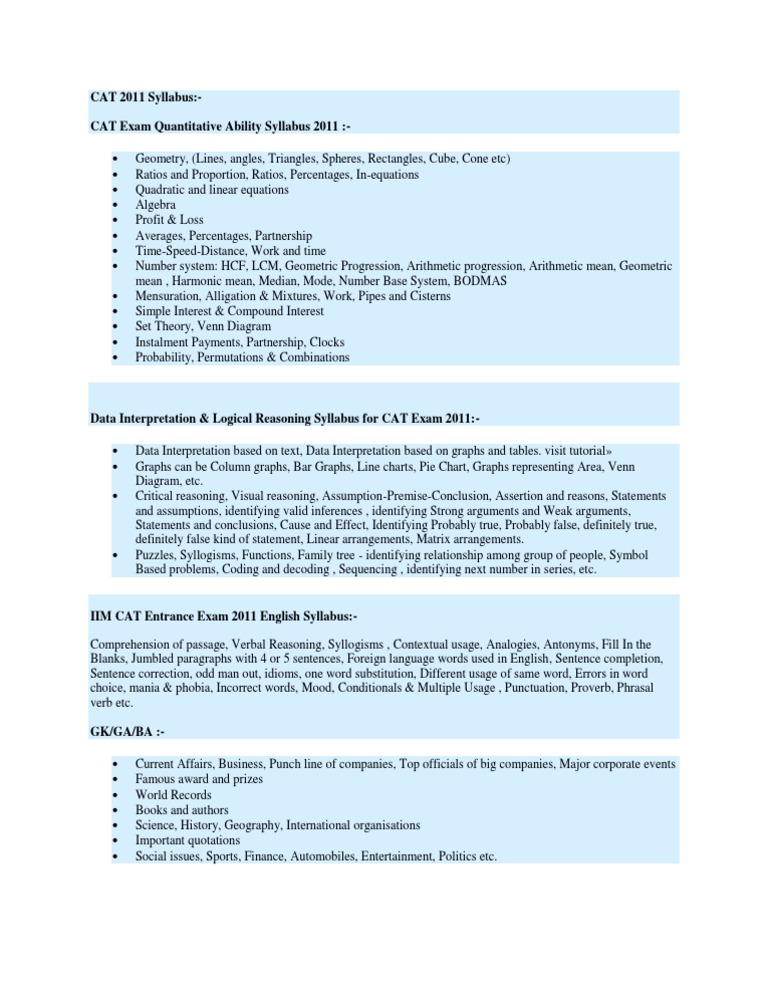 CAT 2011 Exam Syllabus Breakdown | PDF