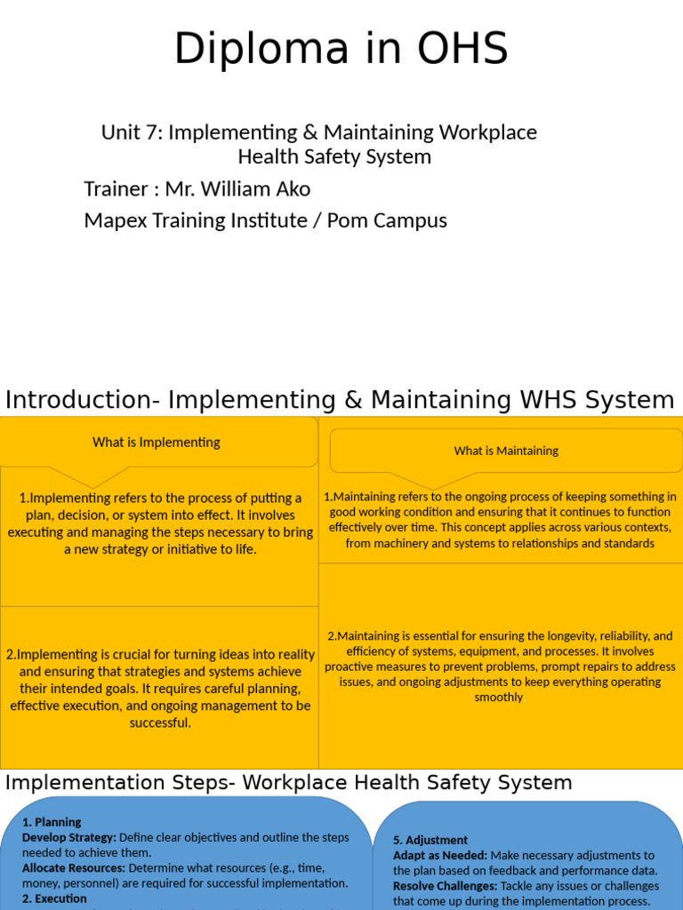 Implementing & Mantaining WHS Safety System - Unit 7 | PDF ...