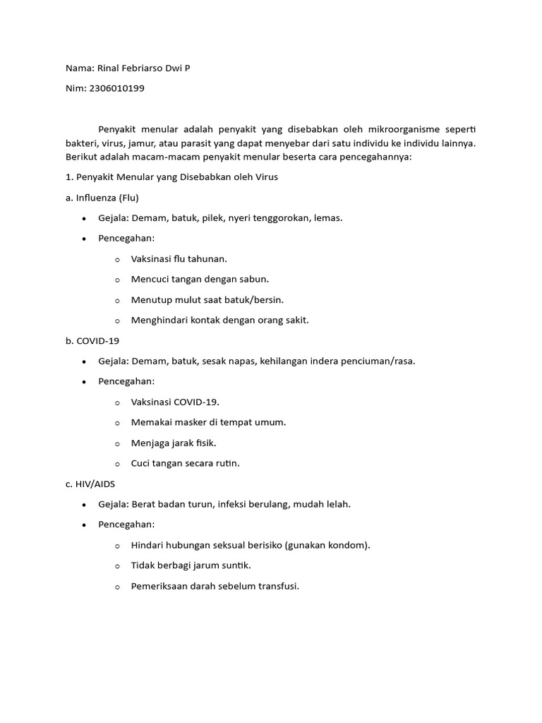 Penyakit Menular Dan Cara Pencegahannya | PDF