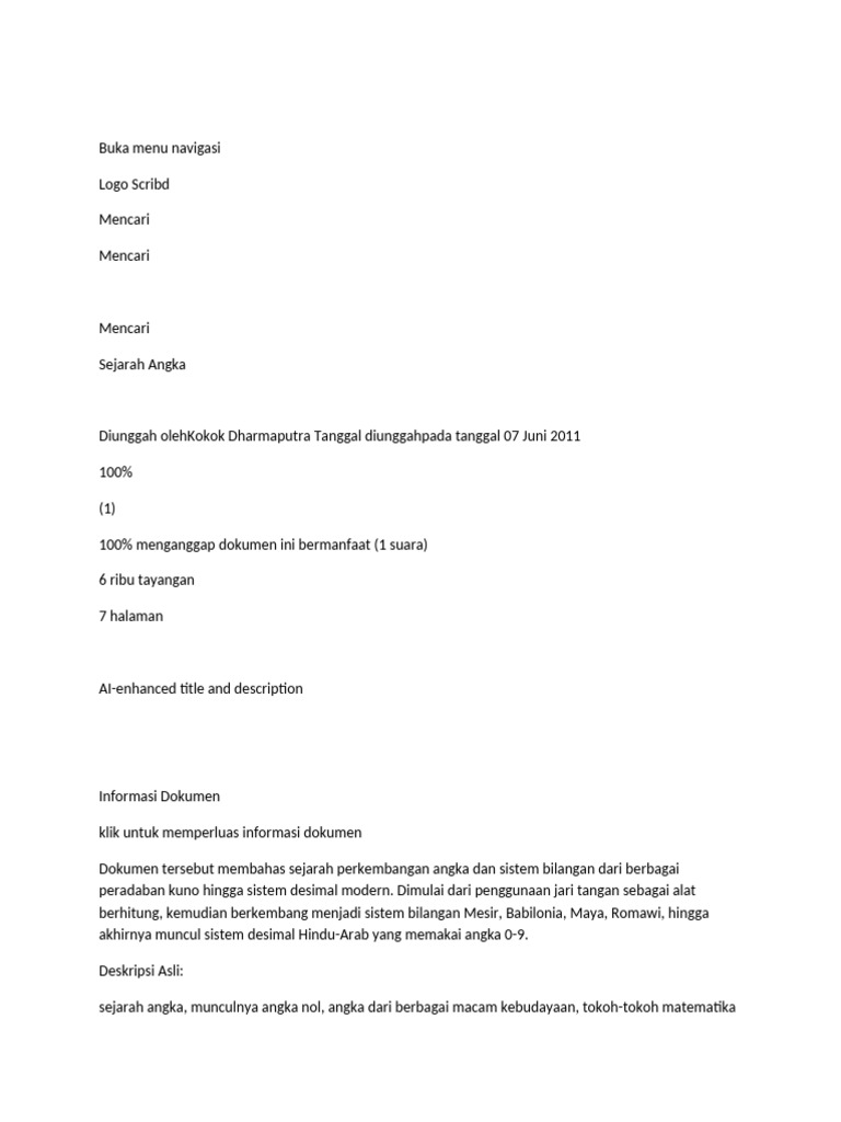 Sejarah Perkembangan Angka Kuno | PDF