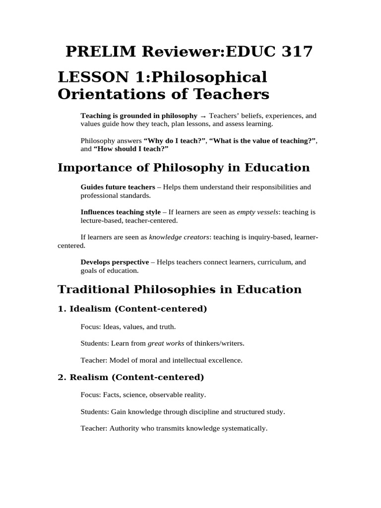 Educ 317 Prelim Reviewer Final | PDF | Learning | Teachers