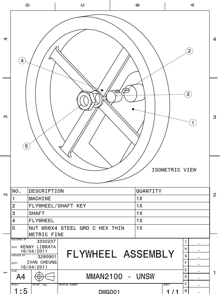 Flywheel Assembly Drawing Details | PDF | Science & Mathematics