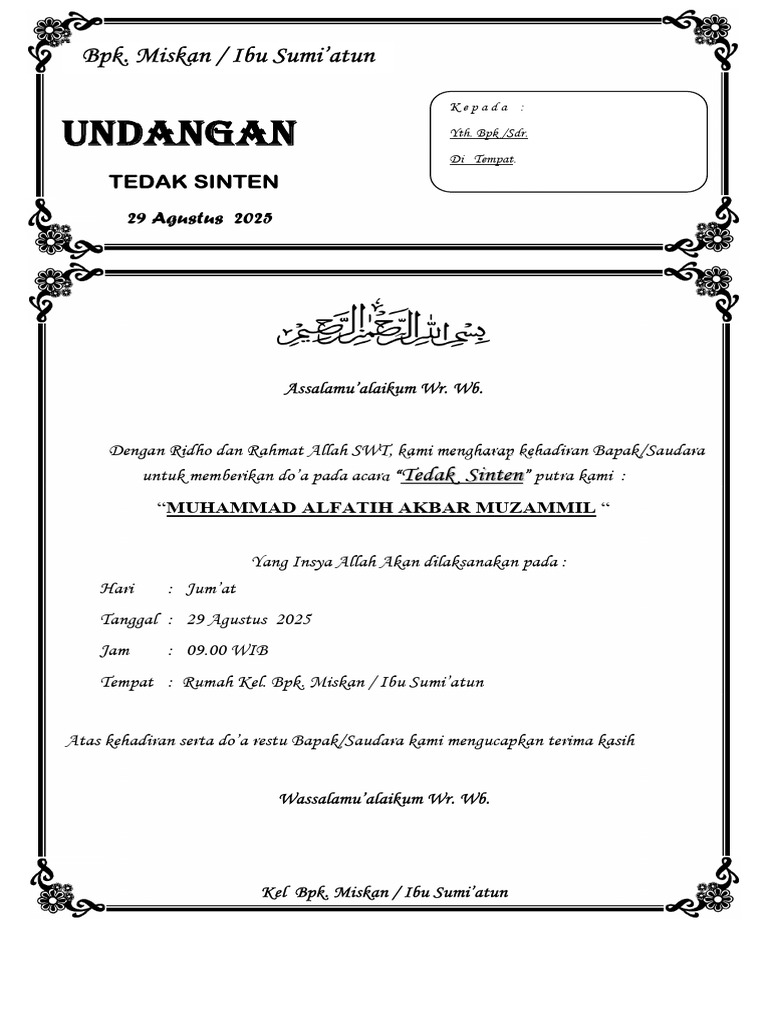 Undangan Tedak Sinten Alfa | PDF
