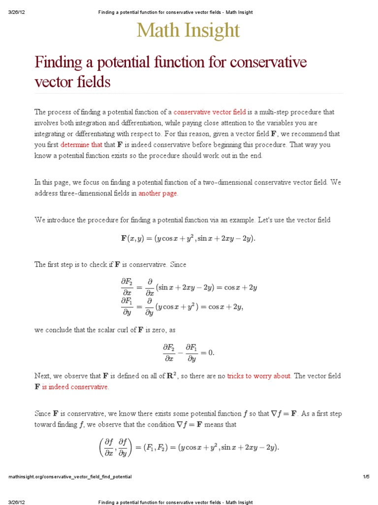 Finding A Potential Function For Conservative Vector Fields - Math ...