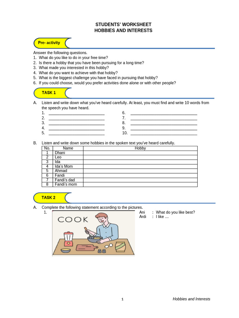 Students' Worksheet - Hobbies and Interests | PDF | Chess Theory | Chess