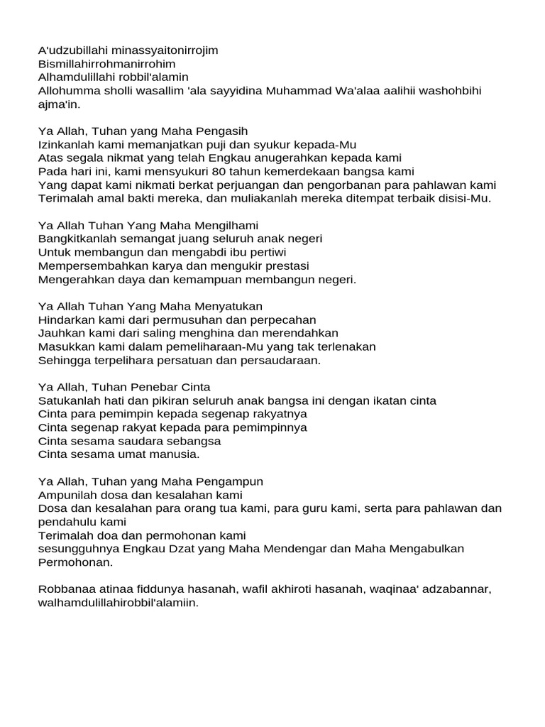 Doa Syukur 80 Tahun Kemerdekaan | PDF