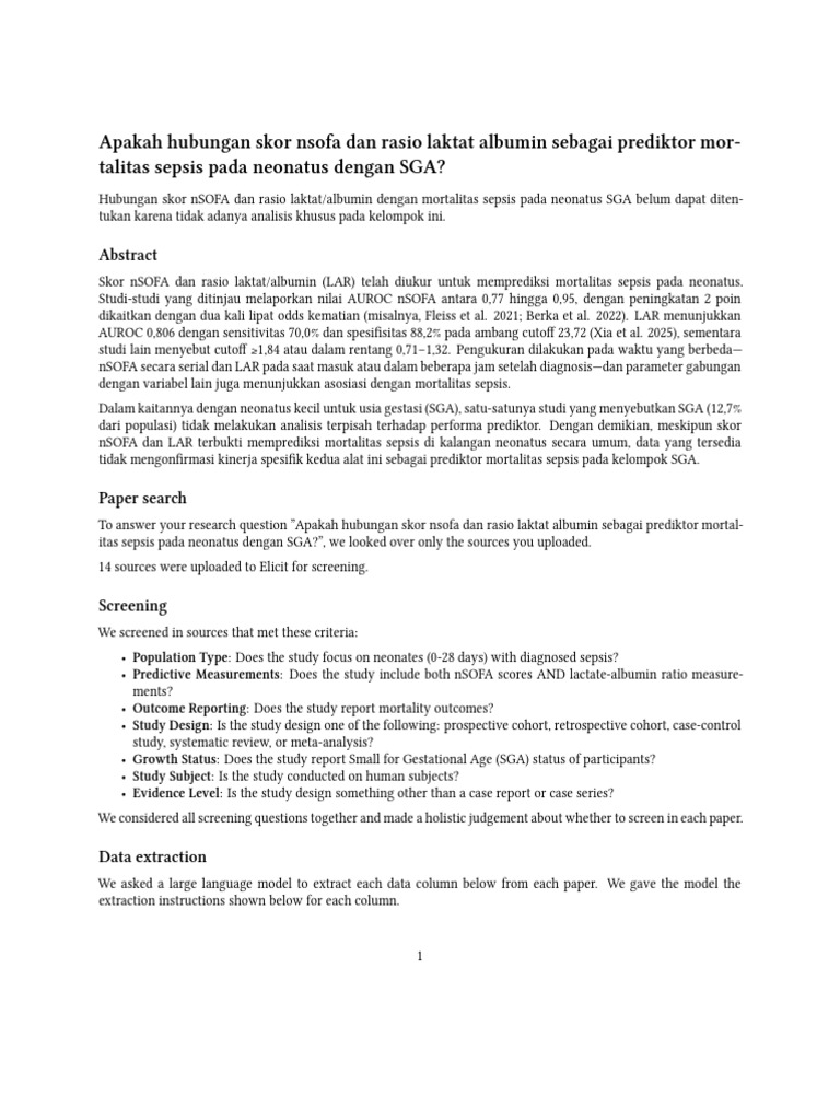 Summary 14 Journals Skor NSOFA Dan Rasio Laktat Albumin Pada Mortalitas ...