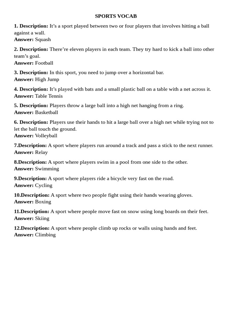 Types of Sport Discription | PDF