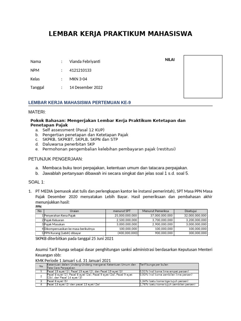 Lembar Kerja Mahasiswa - Pertemuan 9 | PDF