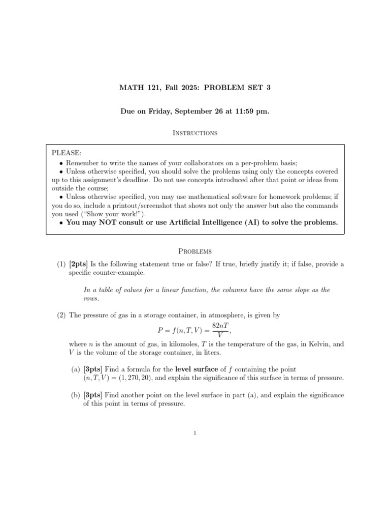 Problem Set 3 Math 121 Pdf Gases Mathematics