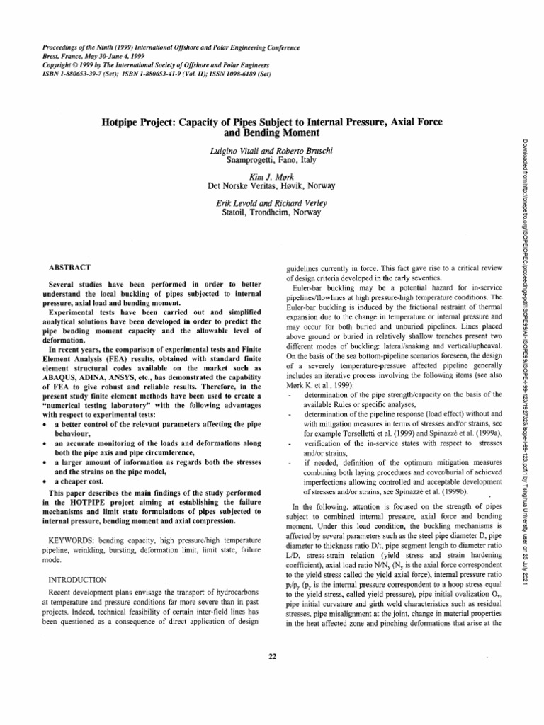 HOTPIPE Project - Capacity of Pipes Subject To Internal Pressure ...