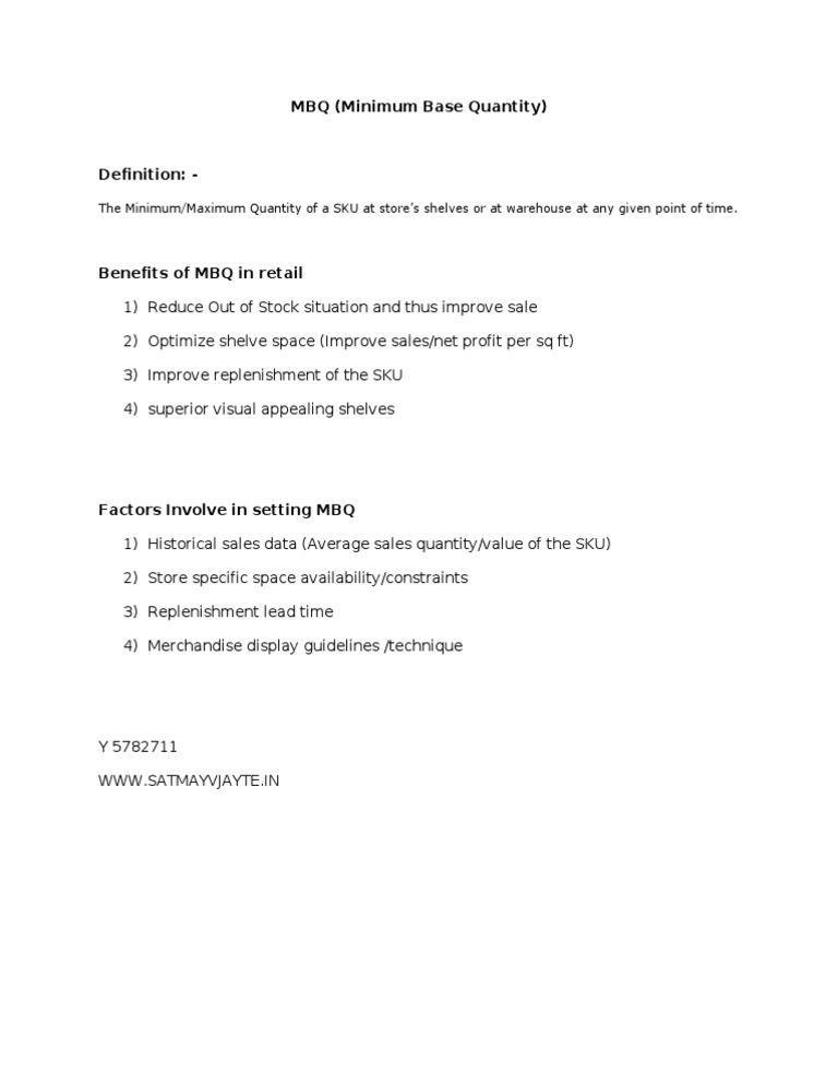 MBQ (Minimum Base Quantity) | PDF | Computers