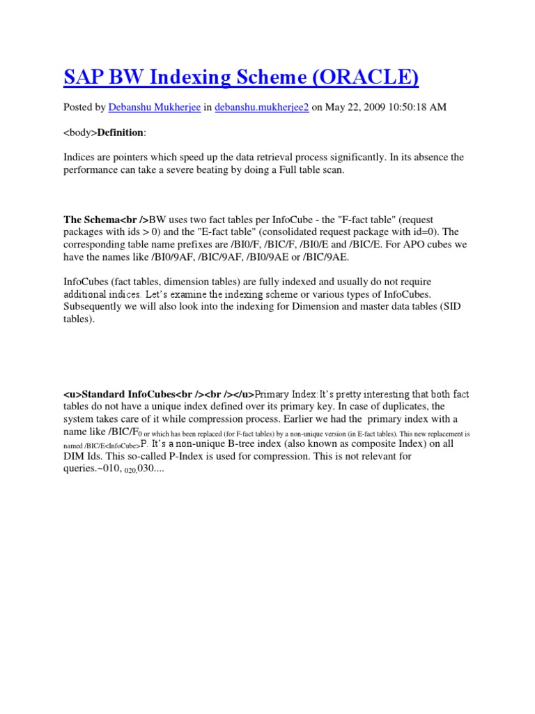 Sap Bw Indexing Scheme Pdf Database Index Computer Programming