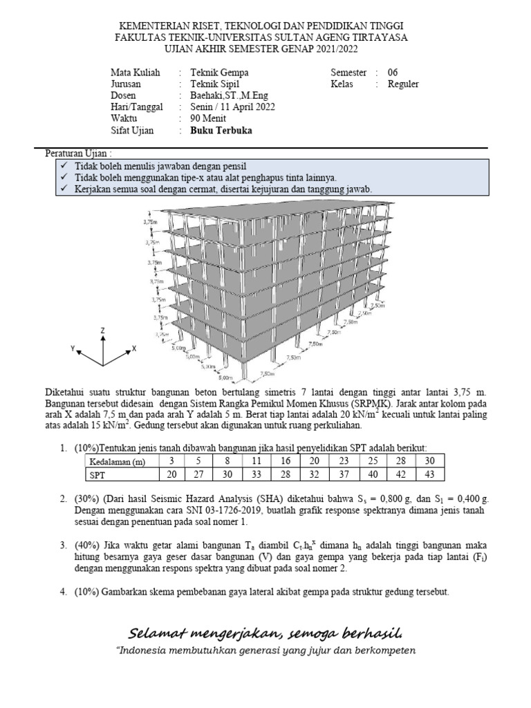 Soal UTS Teknik Gempa - 22 | PDF