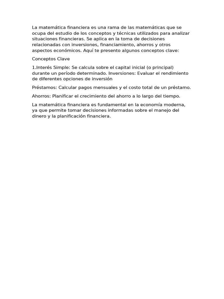 Matemática Financiera: Conceptos Clave | PDF