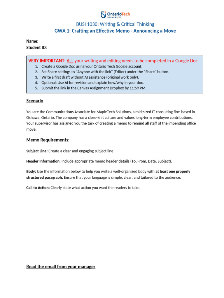 GWA 1 - Crafting An Effective Memo - Announcing A Move F25-2 | PDF ...