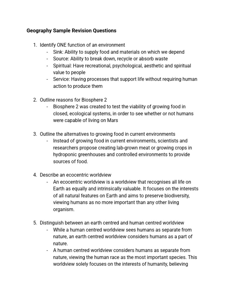 Sample Review Questions - Geo Yr10 2023 | PDF
