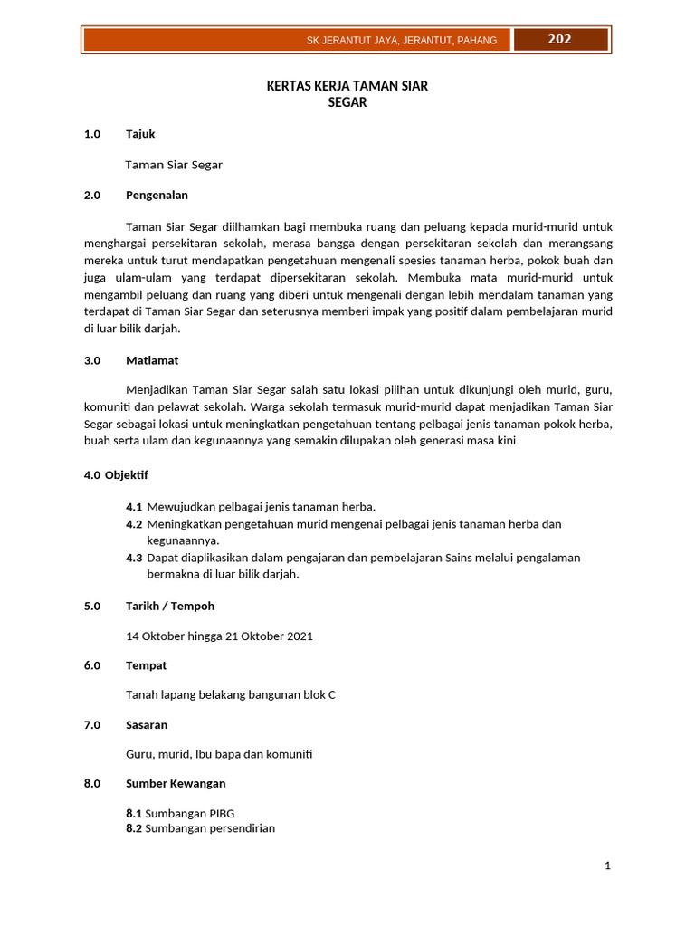 Kertas Kerja Dan Laporan Taman Herba 2021 | PDF