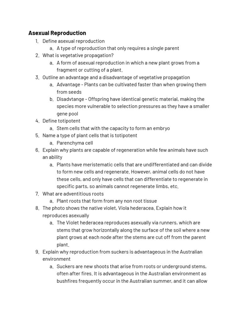 Notes On Asexual Reproduction and Pollination | PDF | Reproduction ...