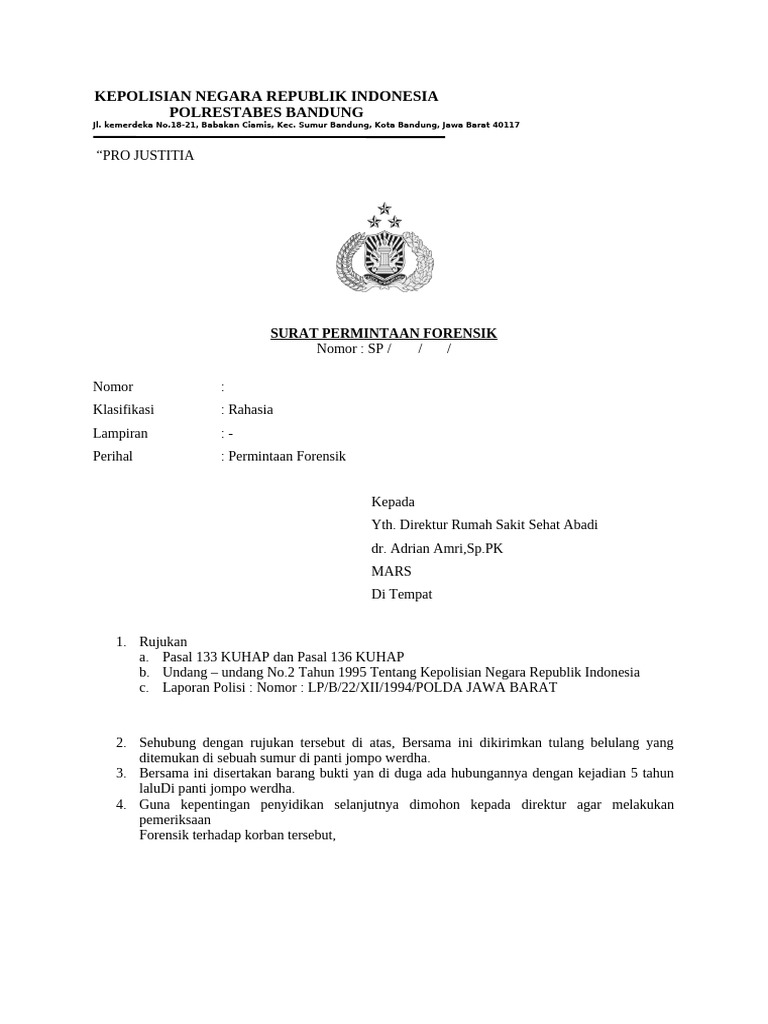 Surat Permintaan Forensik | PDF