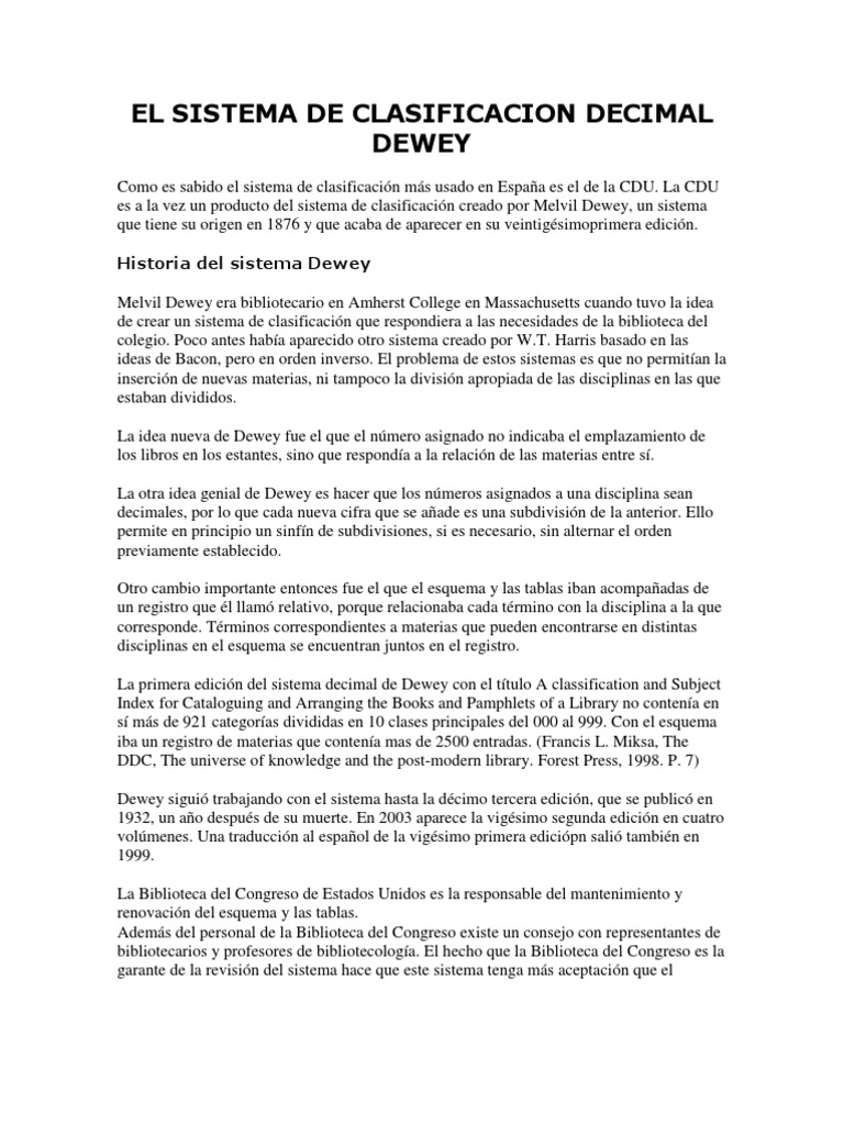 El Sistema de Clasificacion Decimal Dewey | PDF | Soporte | Importar