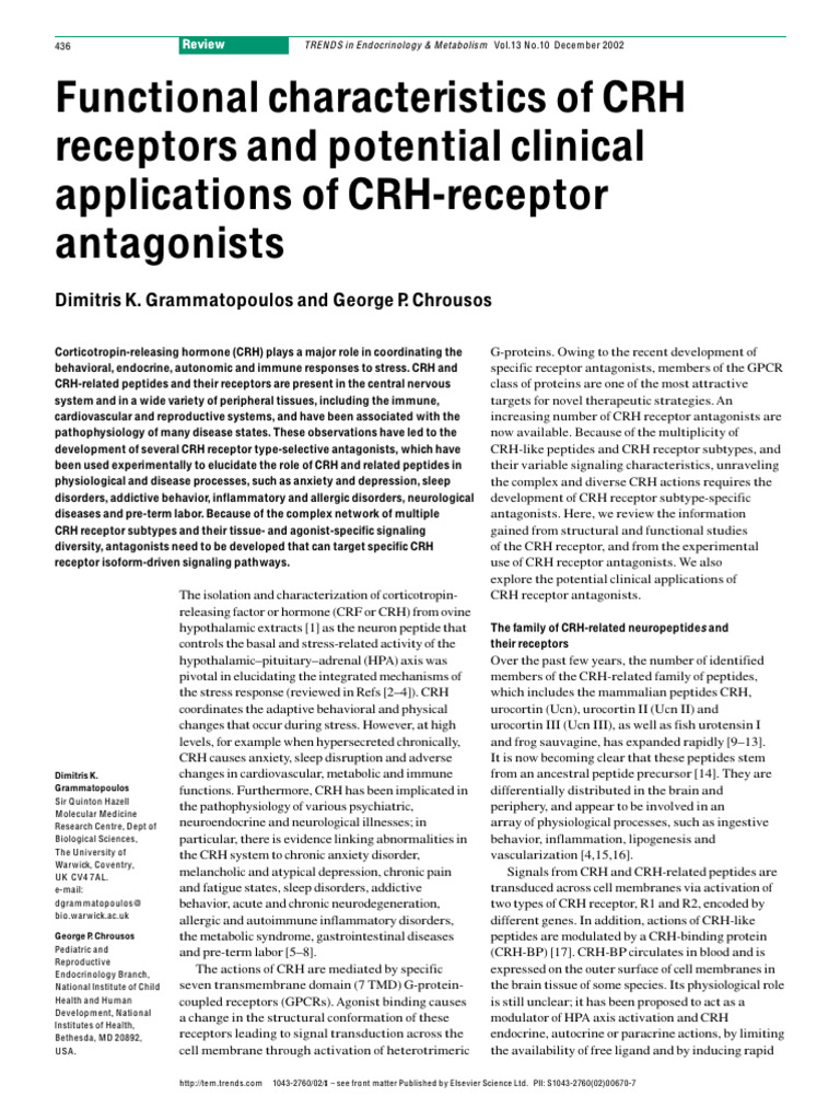 Functional Characteristics of CRH Receptors and Potential Clinical ...
