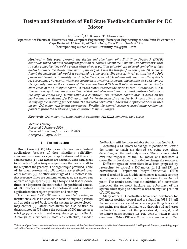 Design and Simulation of Full State Feedback Controller For DC Motor-6202-Article Text-18594-1 ...