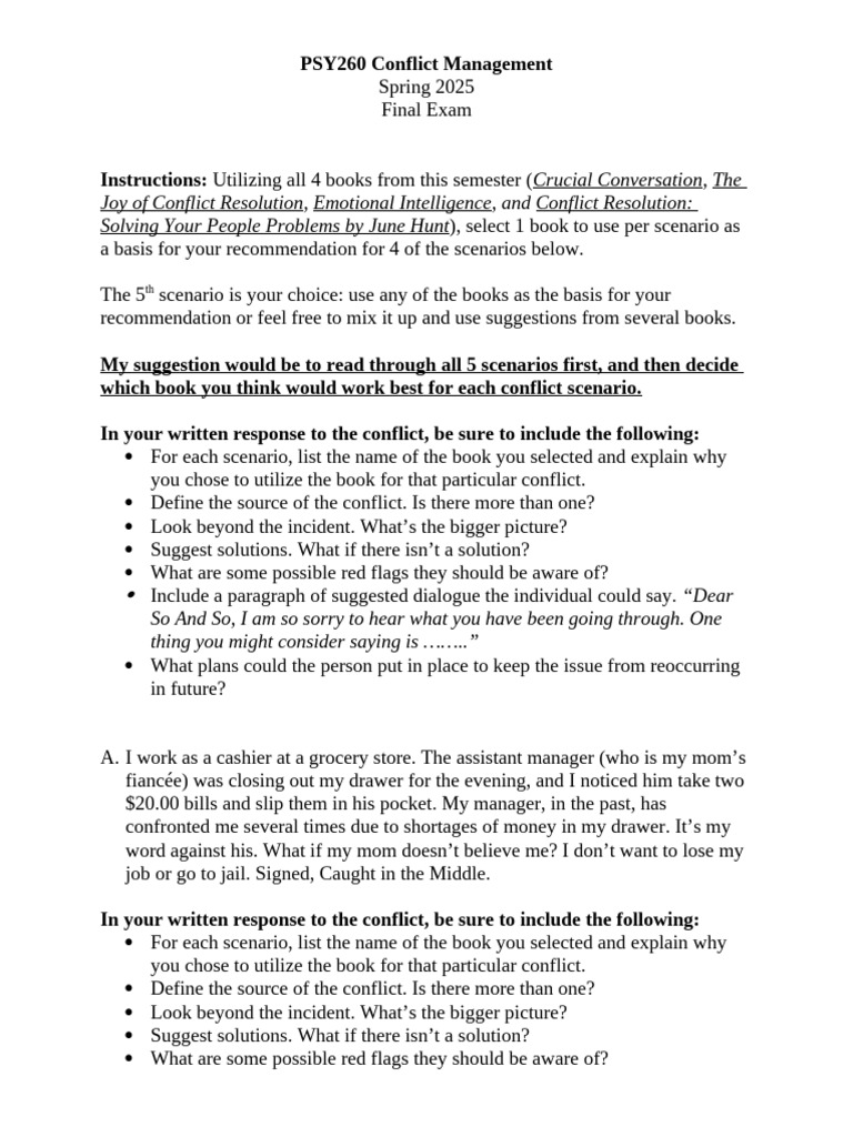 Conflict Management Final Exam Guide | PDF