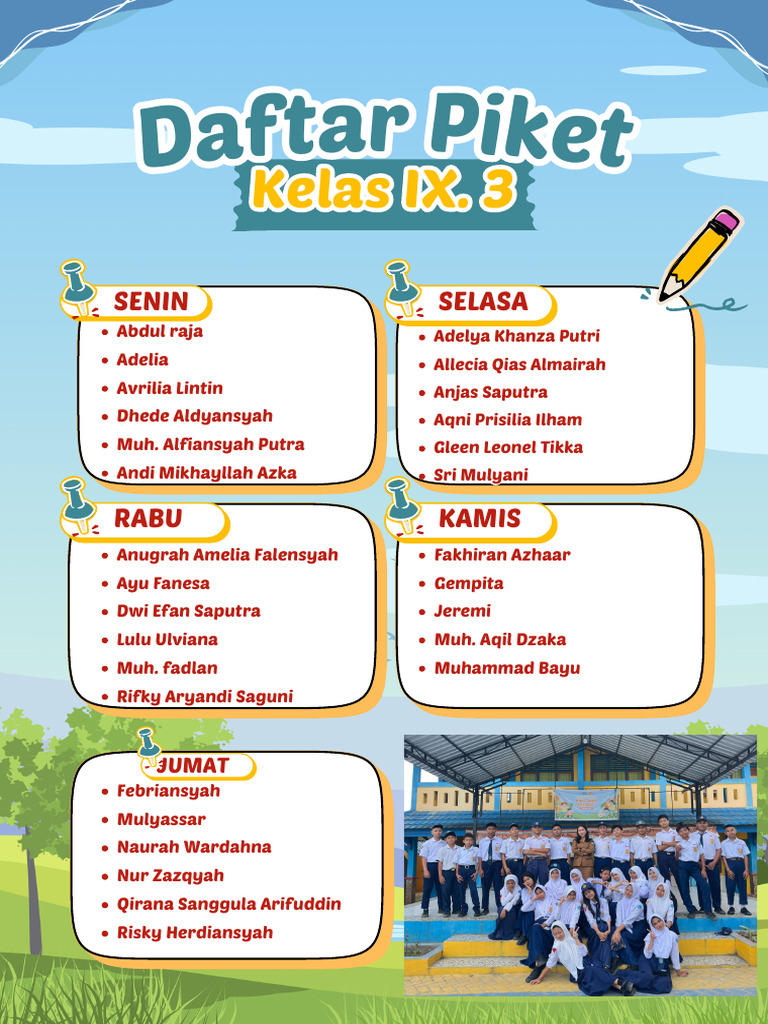 HIjau Dan Biru Illustratid Modern Daftar Jadwal Piket Poster - 20250822 ...