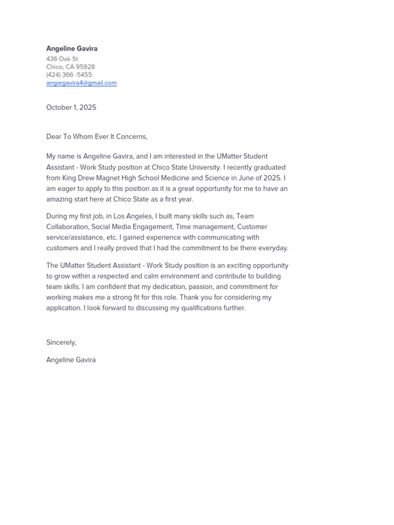 Application for UMatter Student Assistant | PDF