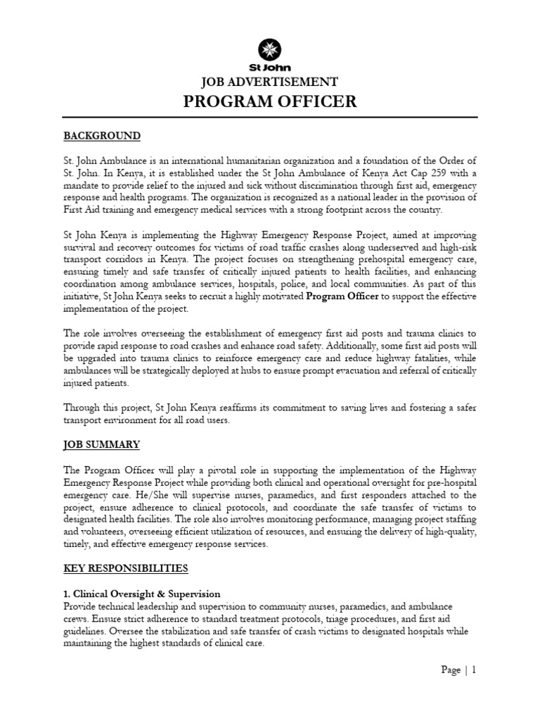 Program Officer Job at St. John Kenya | PDF | Emergency Medical ...