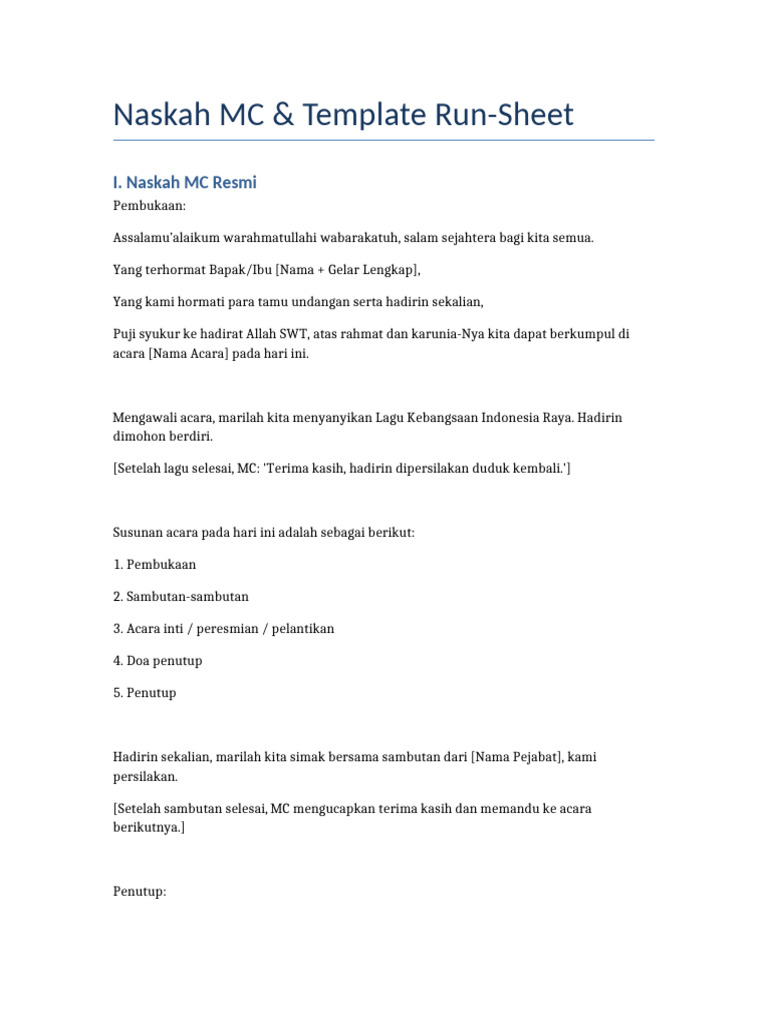Naskah MC Dan RunSheet | PDF