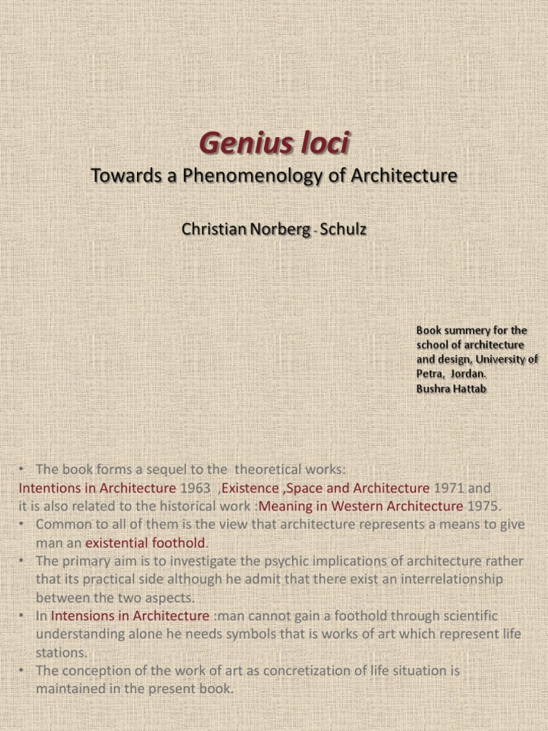 Genius Loci | PDF | Phenomenology (Philosophy) | Existentialism