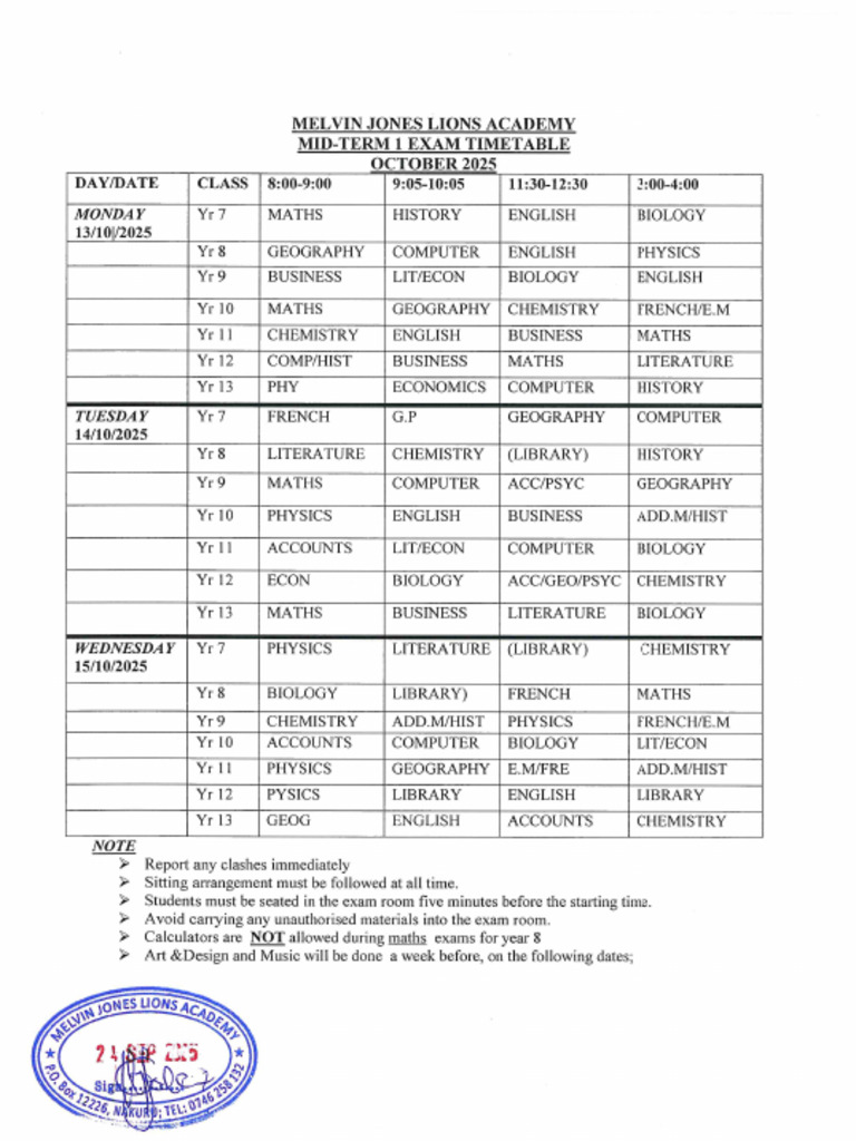 Midterm 1 Timetable | PDF