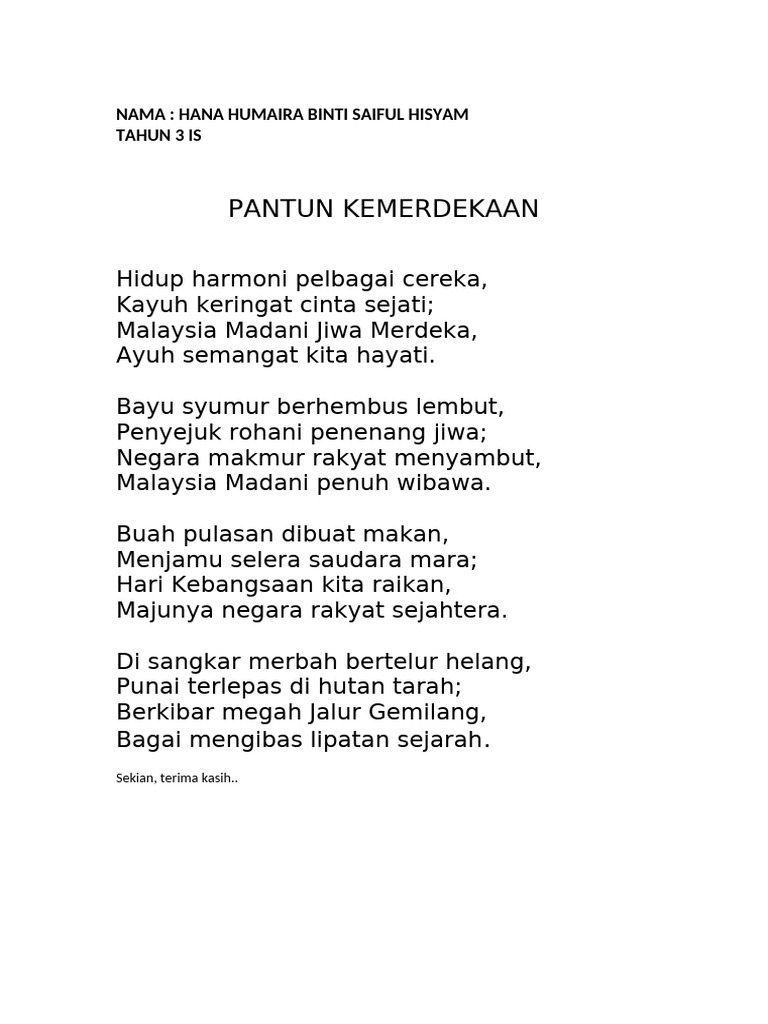 Pantun Hana Humaira 2024 | PDF