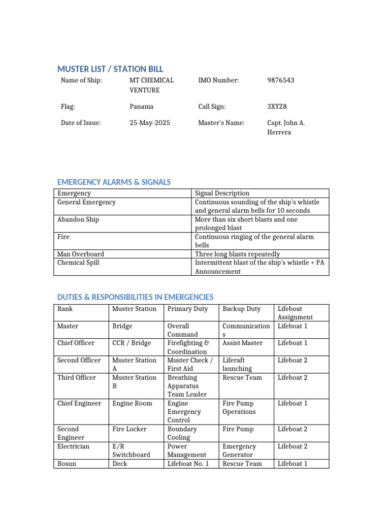 MT Chemical Venture Emergency Procedures | PDF | Search And Rescue ...