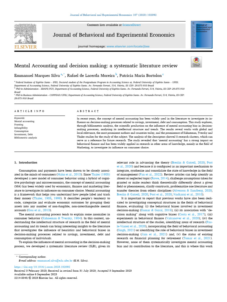 Mental Accounting and Decision Making - A Systematic Literature Review ...