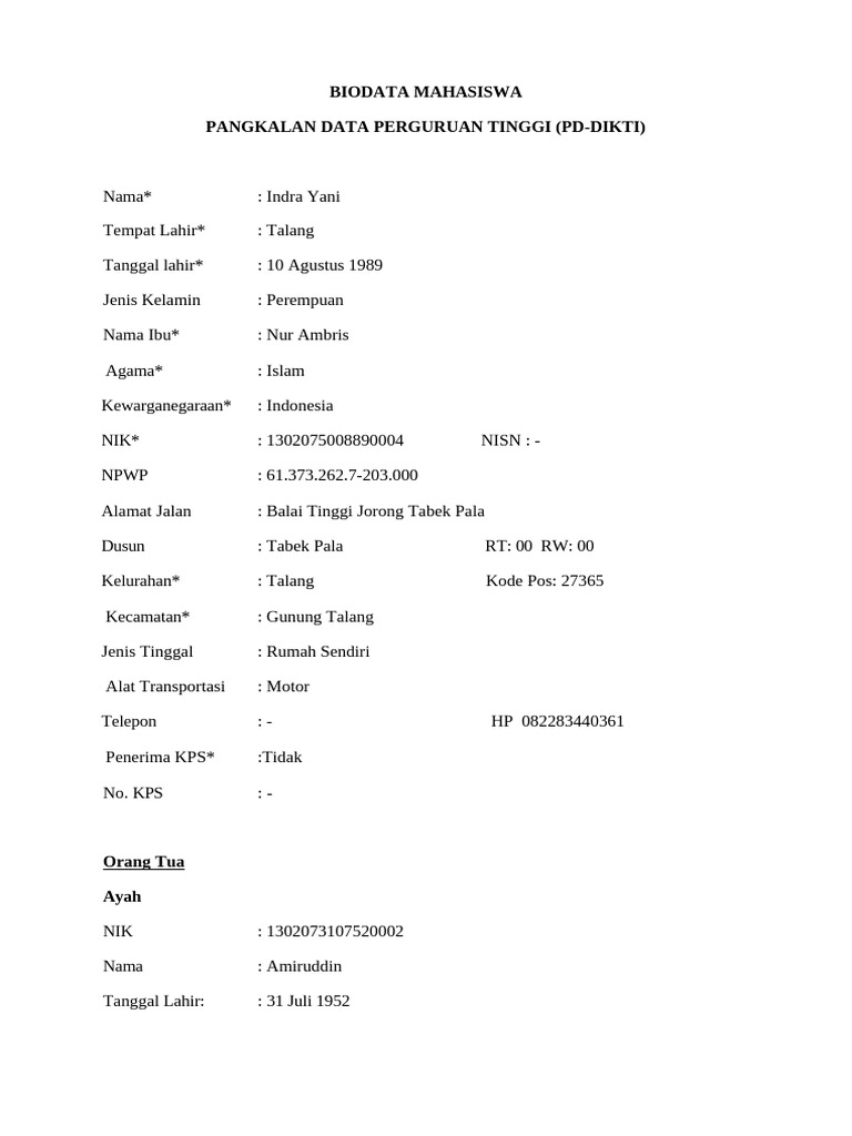 Form Biodata | PDF