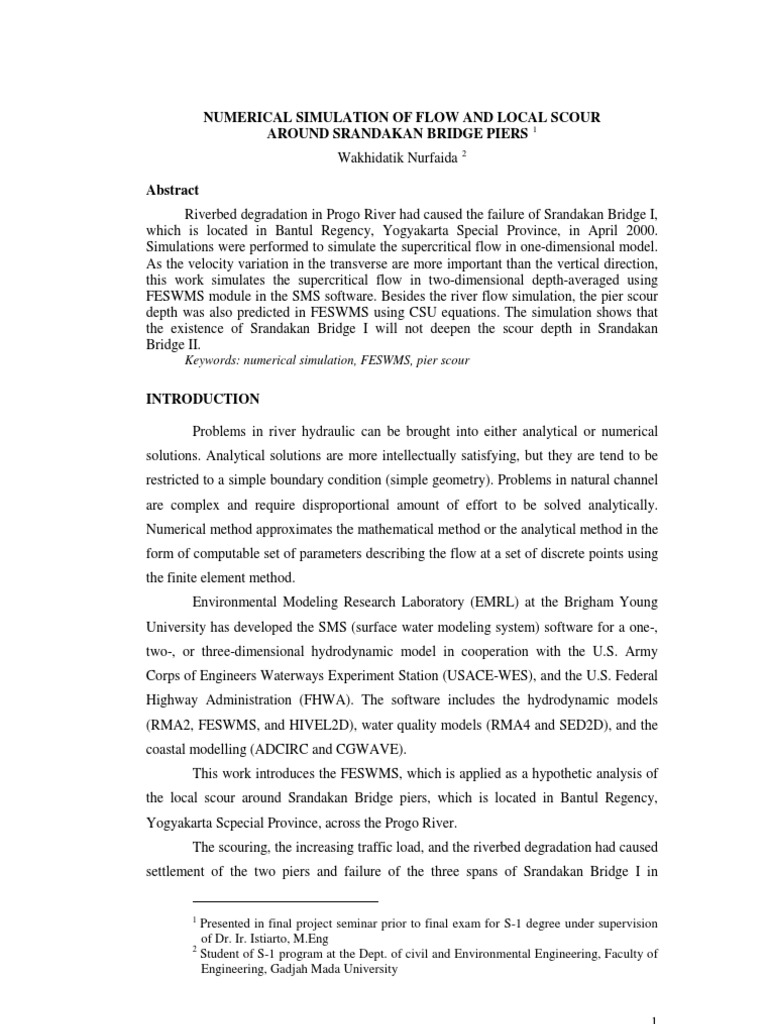 Numerical Simulation of Flow and Local Scour Around Srandakan Bridge Piers | Download Free PDF ...