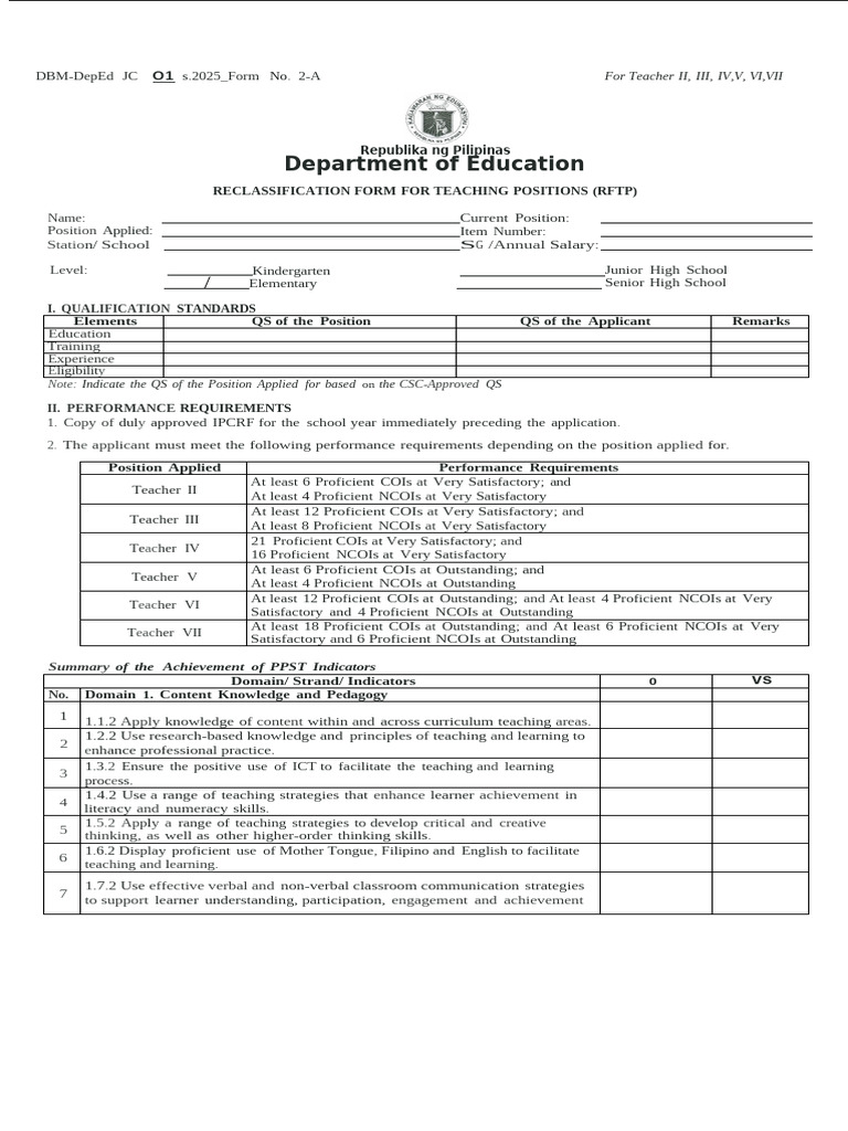 Reclassification Form for Teachers | PDF | Learning | Educational ...