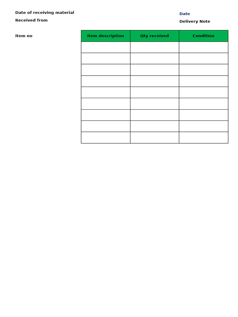 Material Receipt and Acceptance Log | PDF