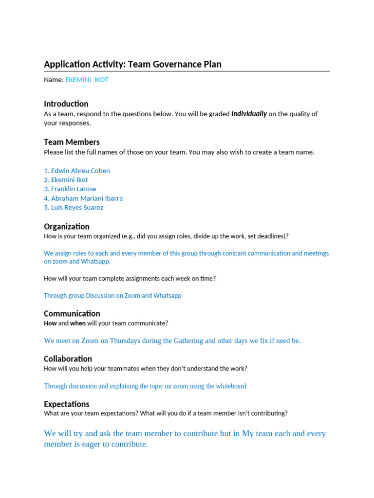 Team Governance Plan Overview | PDF