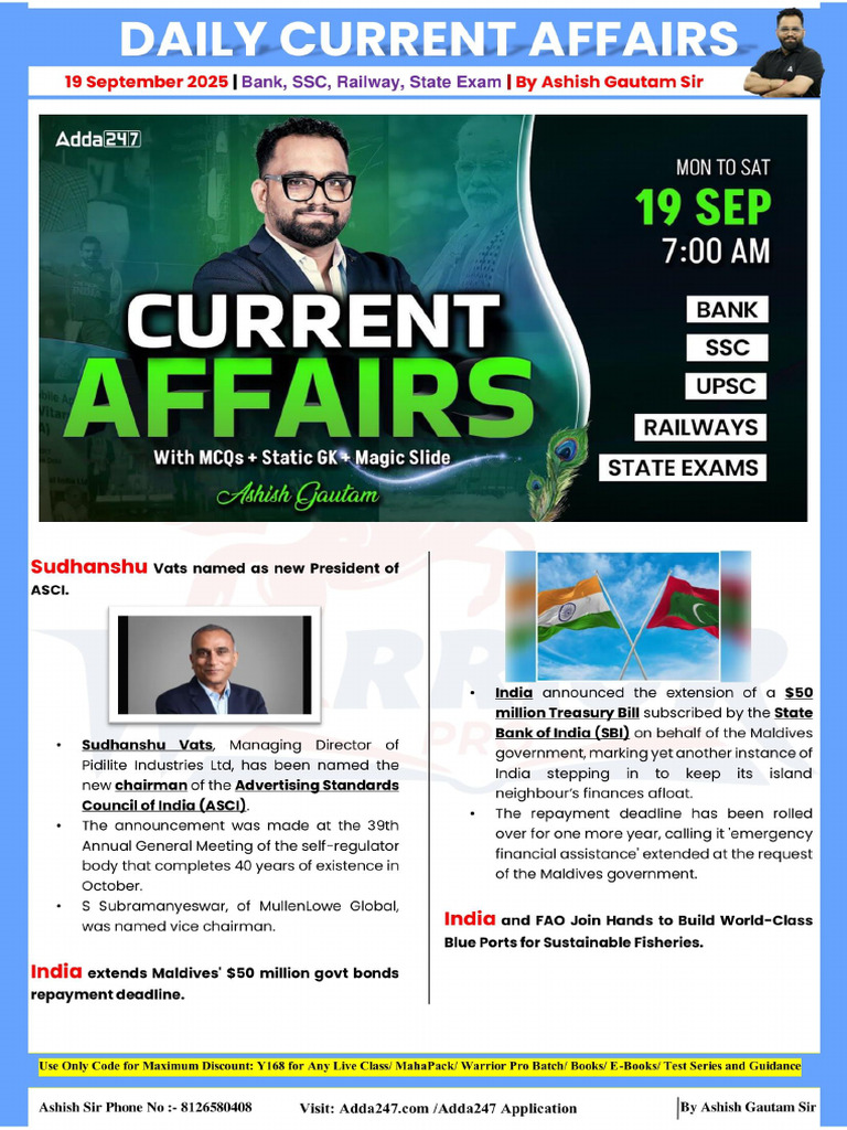 19 Sep 2025 Current Affair by Ashish Gautam Printable | PDF
