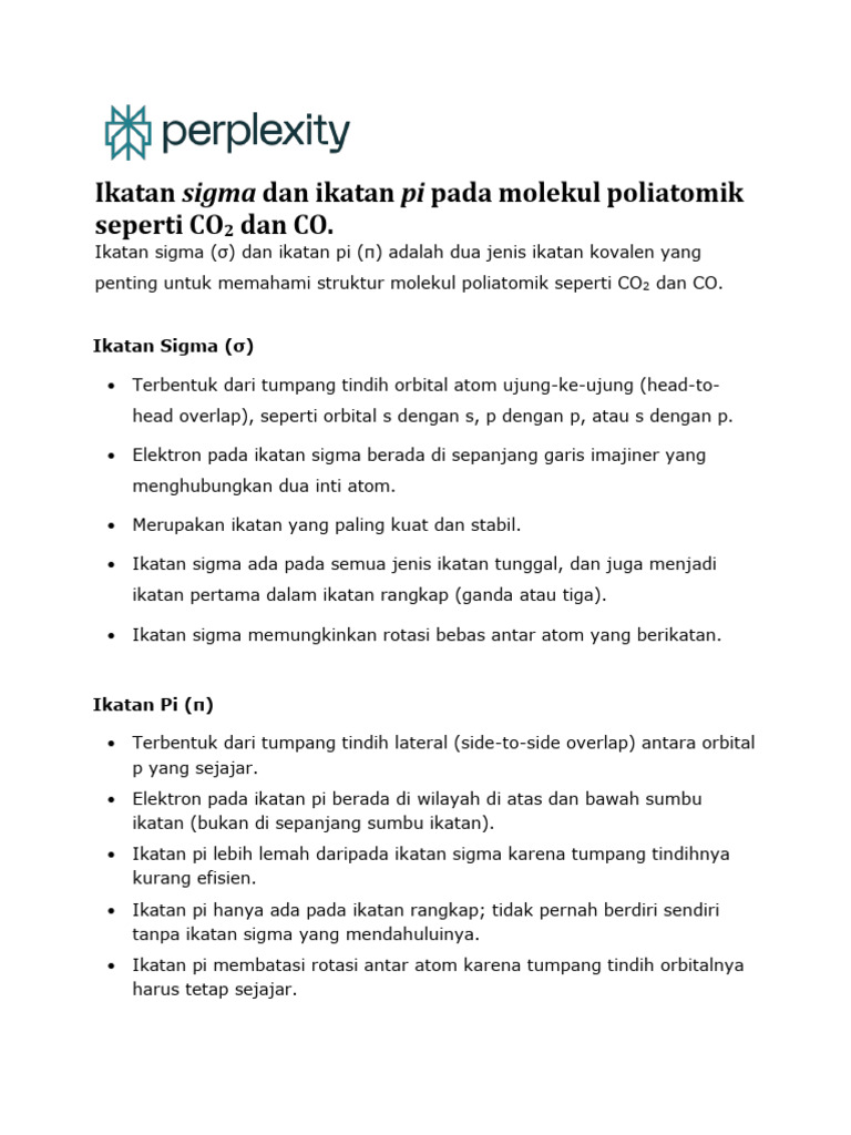 06 Ikatan Sigma Dan Ikatan Pi Pada Molekul Poliatomik | PDF