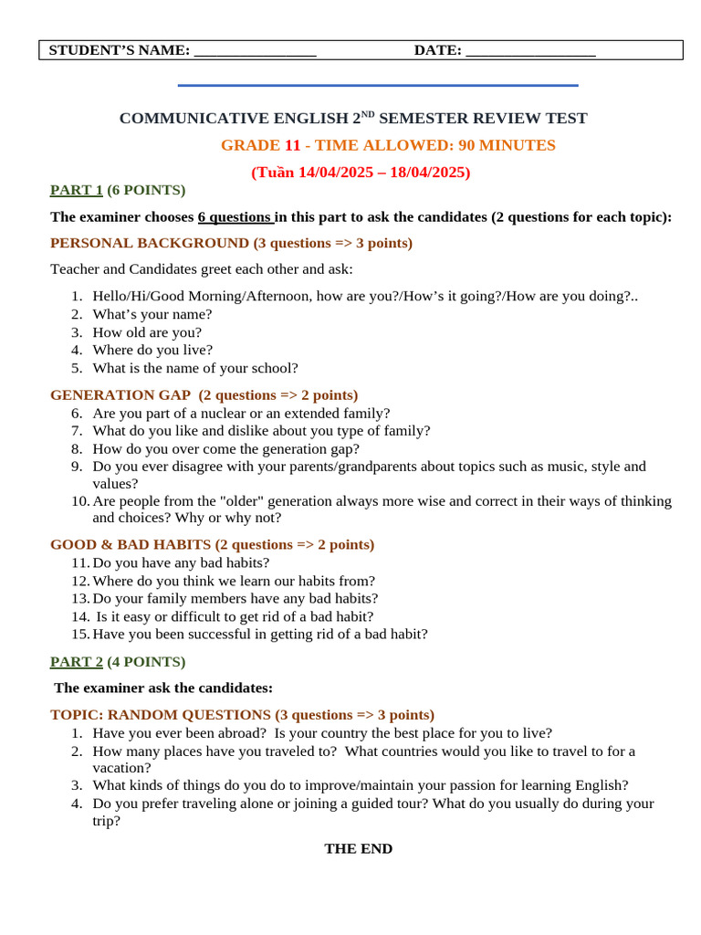 Grade 11 English Review Test Guide | PDF