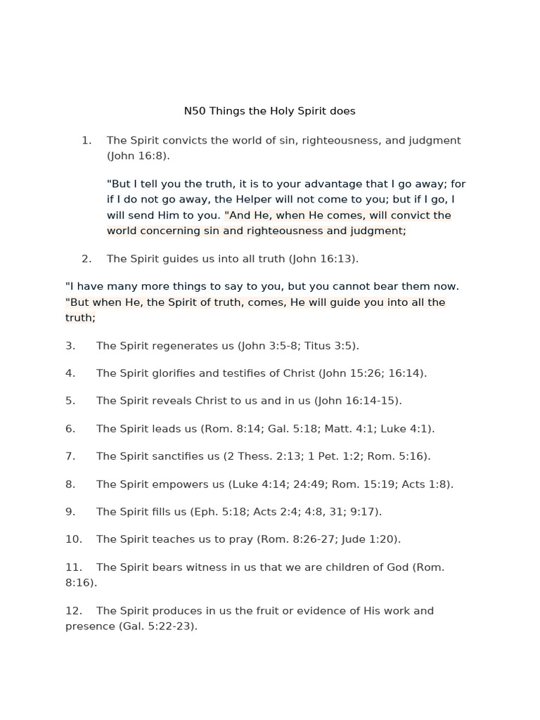 50 Things The Holy Spirit Does | PDF | Jesus | Eternal Life (Christianity)
