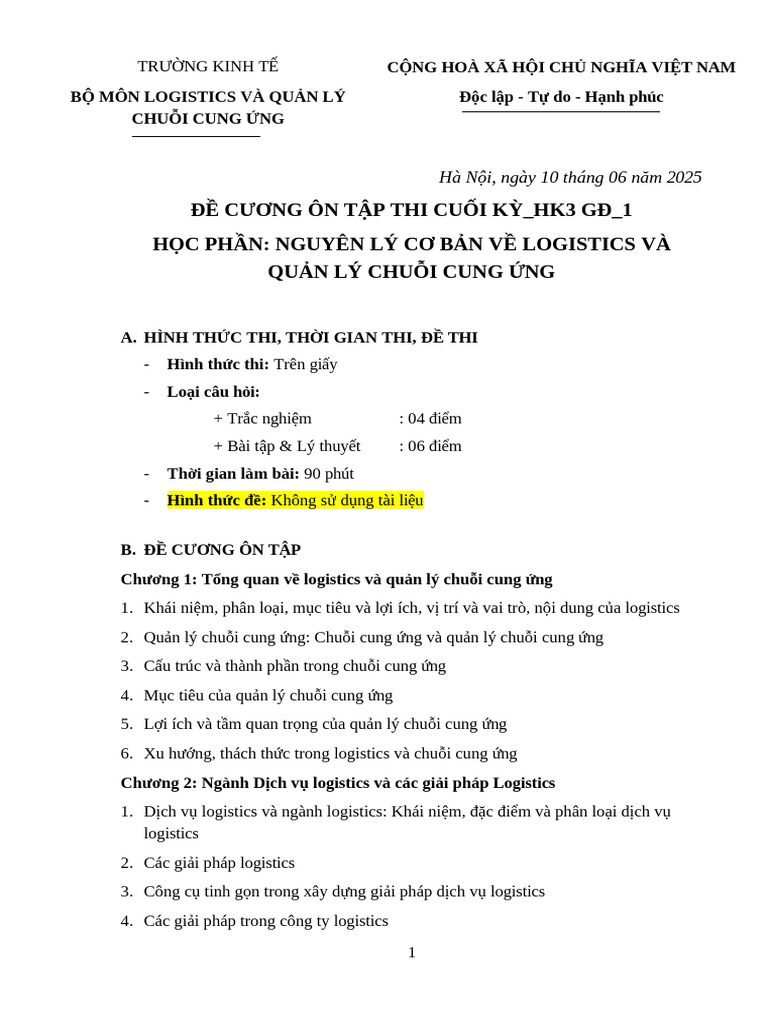 Đề Cương Ôn Tập Học Phần Nlcb Về Logistics Và Quản Lý Chuỗi Cung Ứng ...